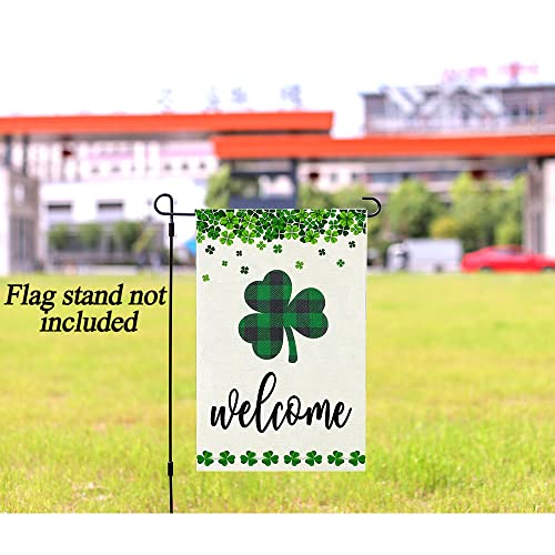 St Patrick's Day Garden Flag，Welcome Double Sided Irish Garden Flag，12x18 Inch Double Sided Shamrock Lucky Clover Holiday Yard Outdoor Flag