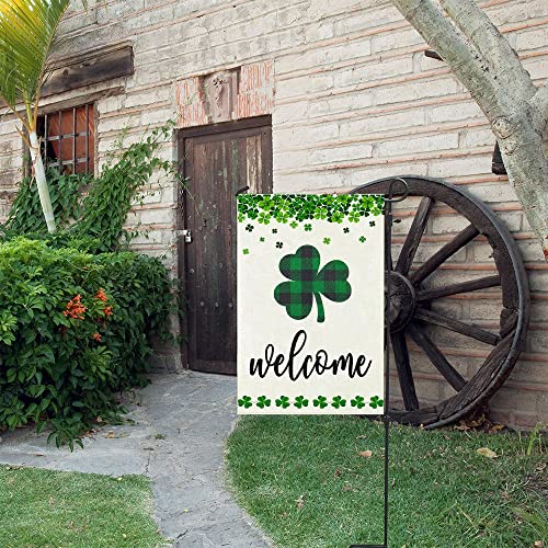 St Patrick's Day Garden Flag，Welcome Double Sided Irish Garden Flag，12x18 Inch Double Sided Shamrock Lucky Clover Holiday Yard Outdoor Flag