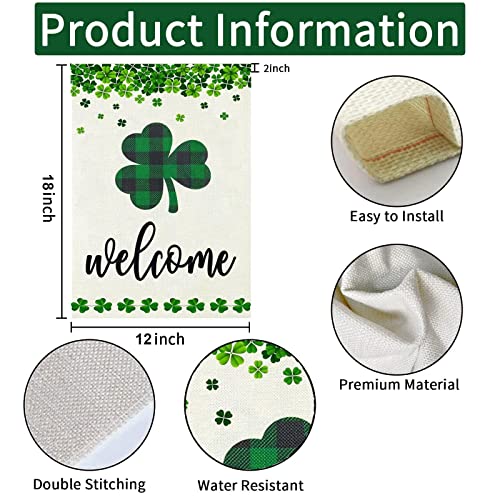 St Patrick's Day Garden Flag，Welcome Double Sided Irish Garden Flag，12x18 Inch Double Sided Shamrock Lucky Clover Holiday Yard Outdoor Flag