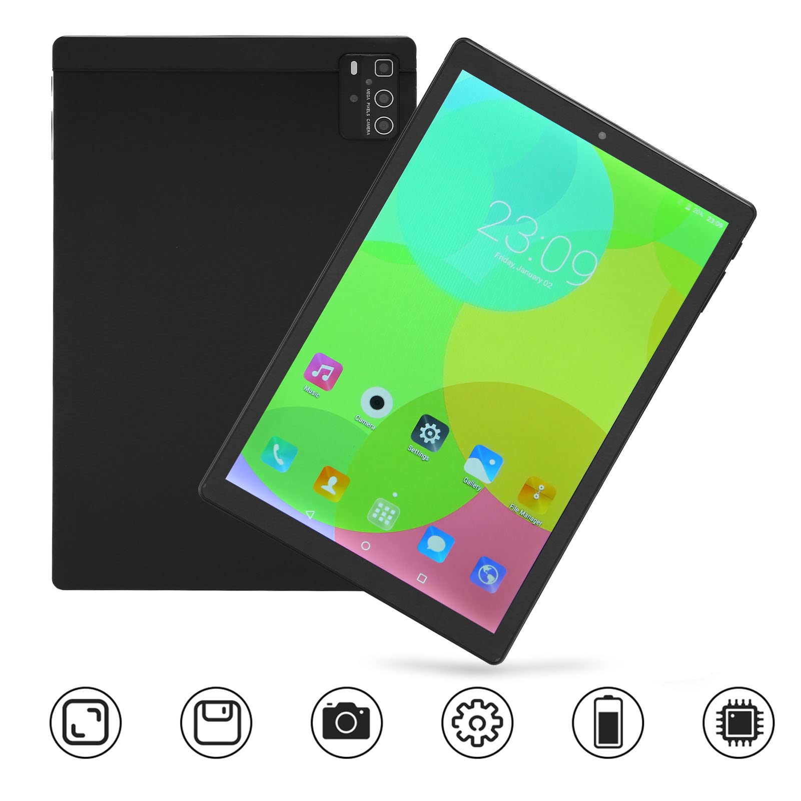 GUPE Black Tablet Octa Core CPU Reading Tablet 6GB RAM 128GB ROM 100-240V (US Plug)