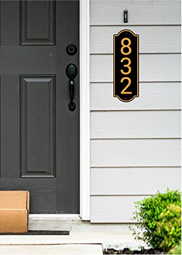 Vertical Black and Gold House Number, Address Plaque Outside Sign - Mailbox Numbers (10" x 3.5") Customized Sign for House, Store, Office, Outside, 911 Visibility Signage, (Vertical)