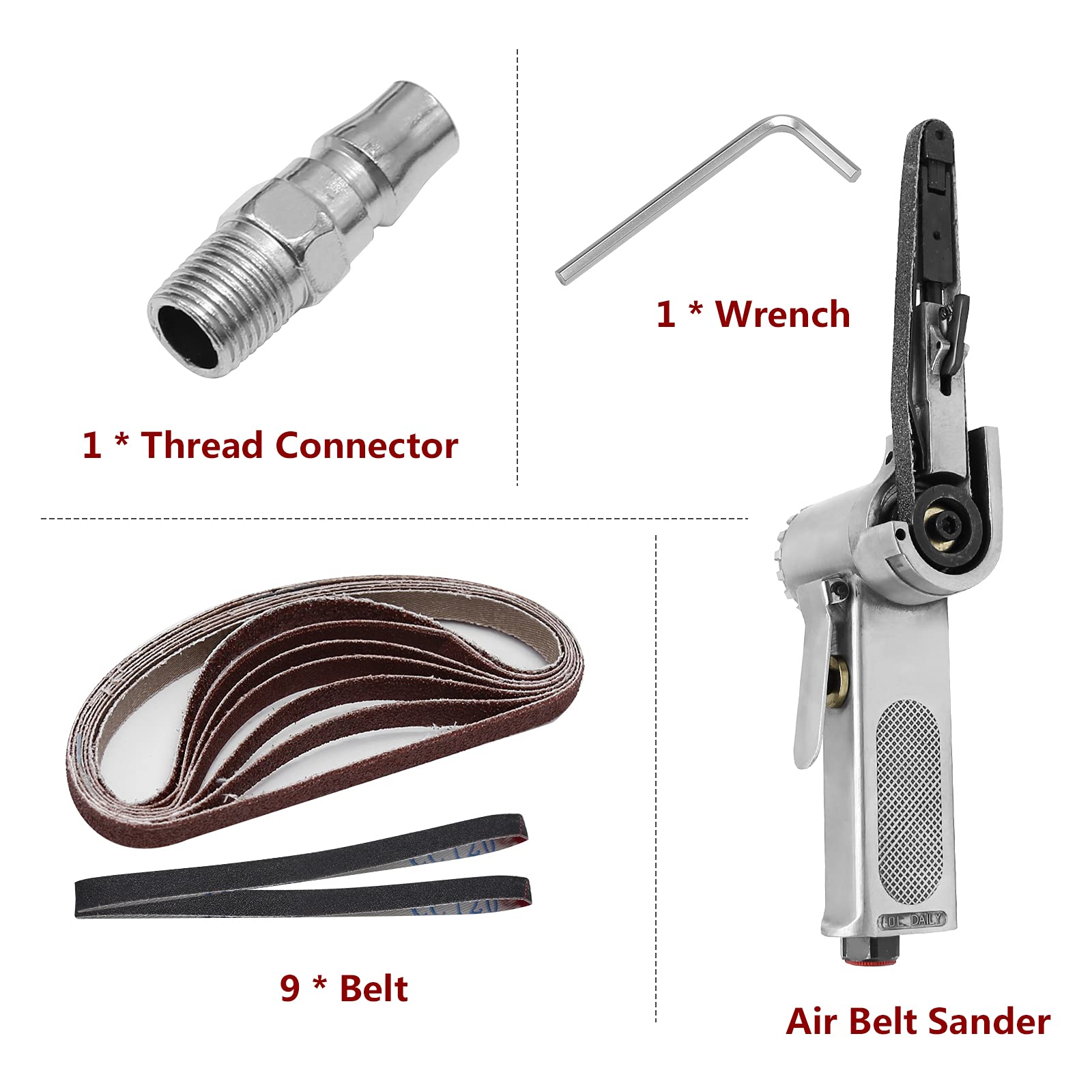 Small Mini Air Operated Power Belt Sander, Sanding Grinder File Narrow Width 3/8 for Spot Welding Parts Grinding, Burr Removal, Chamfering and Coating Film Removal