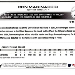 2022 Topps Update #US165 Ron Marinaccio RC Rookie New York Yankees Baseball Trading Card