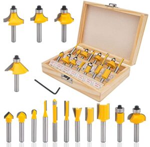 router bits 1/4 shank, router bit set 15 pcs, roundover router bit 1/4 shank - carbide router bits for wood, woodworking, diy