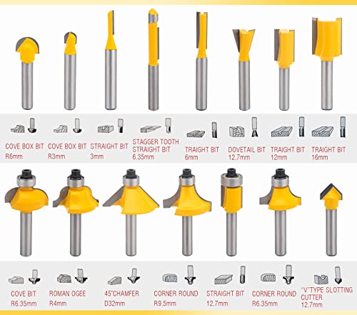 Router Bits 1/4 Shank, Router Bit Set 15 Pcs, Roundover Router Bit 1/4 Shank - Carbide Router Bits for Wood, Woodworking, DIY