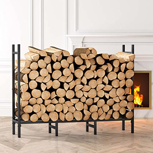 ETELI Firewood Log Rack Outdoor with Cover 4 ft Indoor Fireplace Log Holder Wood Storage Racks Adjustable Heavy Duty Metal Wood Stacker Firewood for Inside Patio Porch