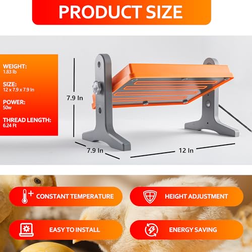 Fuzzy Bird Chick Brooder (12''*8'') Brooder Heater for Chicks Ducks and Birds Incubation Heating Keep Chicks Warm Newly Upgraded Temperature Adjustable Height Adjustable Chick Heating Plate-Orange