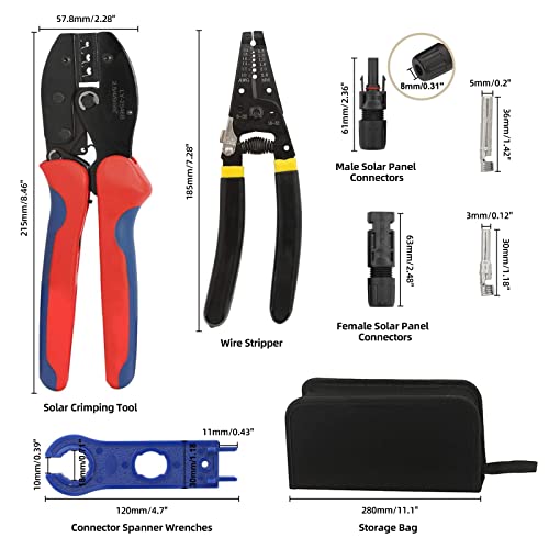 Maelorso Solar Crimping Tool Kit with Solar Connectors, Crimper for AWG14-10,2.5/4/6mm²Solar Panel PV Cable, Wire Stripper and Solar Connector Spanner Wrench