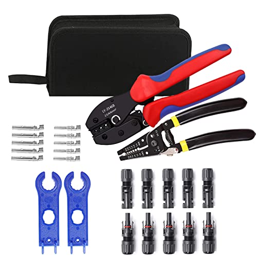 Maelorso Solar Crimping Tool Kit with Solar Connectors, Crimper for AWG14-10,2.5/4/6mm²Solar Panel PV Cable, Wire Stripper and Solar Connector Spanner Wrench