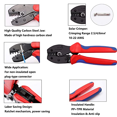 Maelorso Solar Crimping Tool Kit with Solar Connectors, Crimper for AWG14-10,2.5/4/6mm²Solar Panel PV Cable, Wire Stripper and Solar Connector Spanner Wrench