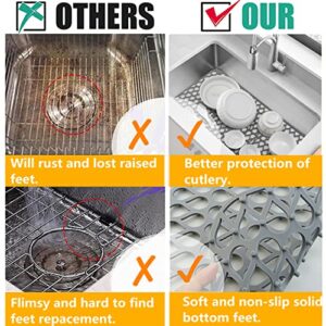 Sink Protectors for Kitchen Sink, Kitchen Sink Mats Grid Accessory 26''×13.7'', Non-slip Silicone Sink Mats,Grey Kitchen Sink Mat with Center Drain for Farmhouse Stainless Steel Ceramic Sink