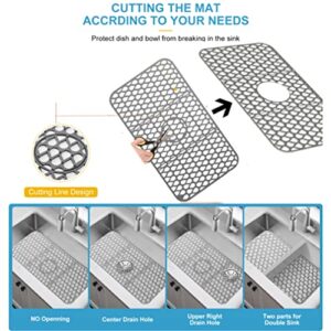 Sink Protectors for Kitchen Sink, Kitchen Sink Mats Grid Accessory 26''×13.7'', Non-slip Silicone Sink Mats,Grey Kitchen Sink Mat with Center Drain for Farmhouse Stainless Steel Ceramic Sink