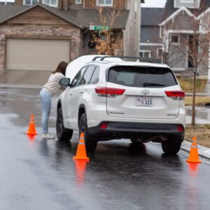 Multipurpose 4-Pack Traffic Cones 18 Inch Plus 1,000 Ft Yellow Caution Tape - Collapsible Pop-Up Safety Cones with Bright Reflective Collars - Ideal Orange Cones for Parking Lot, Driving & Training