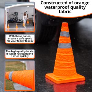 Multipurpose 4-Pack Traffic Cones 18 Inch Plus 1,000 Ft Yellow Caution Tape - Collapsible Pop-Up Safety Cones with Bright Reflective Collars - Ideal Orange Cones for Parking Lot, Driving & Training