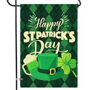 homfreest st patricks day garden flag 12x18 inch vertical double sided green shamrock hat beer yard flag lucky clover holiday decor outside lawn display decorations happy st patrick's day outdoor