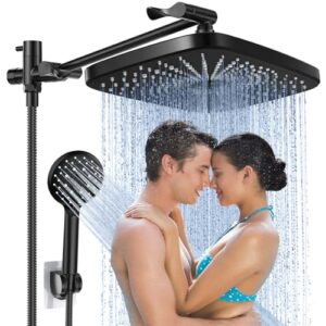 veken 12 inch dual rain shower headcombo with 5 settings high pressure handheld, matte black rainfall shower head with adjustable extension arm, 70” hose.