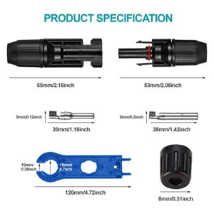 Maelorso MC4 Connectors for Solar Panel 30 Pairs IP67 Waterproof Male/Female Solar Connectors with 2pcs Spanners