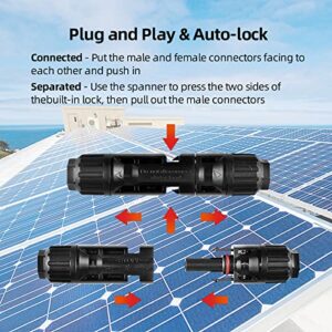 Maelorso MC4 Connectors for Solar Panel 30 Pairs IP67 Waterproof Male/Female Solar Connectors with 2pcs Spanners