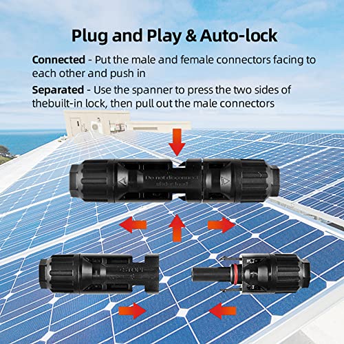 Maelorso MC4 Connectors for Solar Panel 30 Pairs IP67 Waterproof Male/Female Solar Connectors with 2pcs Spanners