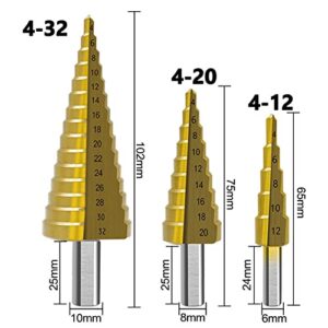 6PCS Step Drill Bits Set, HSS High Speed Steel for Stainless Steel, Metal, Wood, Plastic Drilling 4-32MM / 4-20 MM / 4-12MM / 6MM / 8MM / 3MM with Case for Woodworking, DIY Lovers…