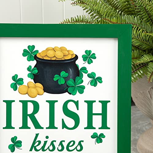 Glitzhome 24"H St. Patrick's Wooden Porch Sign, Welcome Sign for St. Patrick's Day Standing Hanging Home Front Door Yard Party Decor