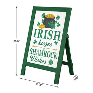 Glitzhome 24"H St. Patrick's Wooden Porch Sign, Welcome Sign for St. Patrick's Day Standing Hanging Home Front Door Yard Party Decor