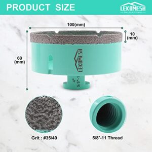 LEKOMESH Diamond Core Drill Bits - 4 Inch with 5/8"-11 Thread Tile Hole Saw Cutter Dry Drilling for Porcelain Ceramic Tile Granite Marble Stone Vacuum Brazed Diamond Drill Bit 100mm