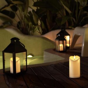 Amagic Flickering Flameless Candles, Waterproof Outdoor Indoor Battery Operated LED Candles with Remote Timers, Won't Melt, Ivory Plastic, D3 x H4 5" 6", Set of 3