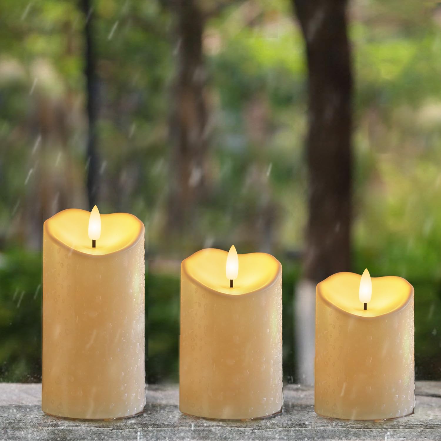 Amagic Flickering Flameless Candles, Waterproof Outdoor Indoor Battery Operated LED Candles with Remote Timers, Won't Melt, Ivory Plastic, D3 x H4 5" 6", Set of 3