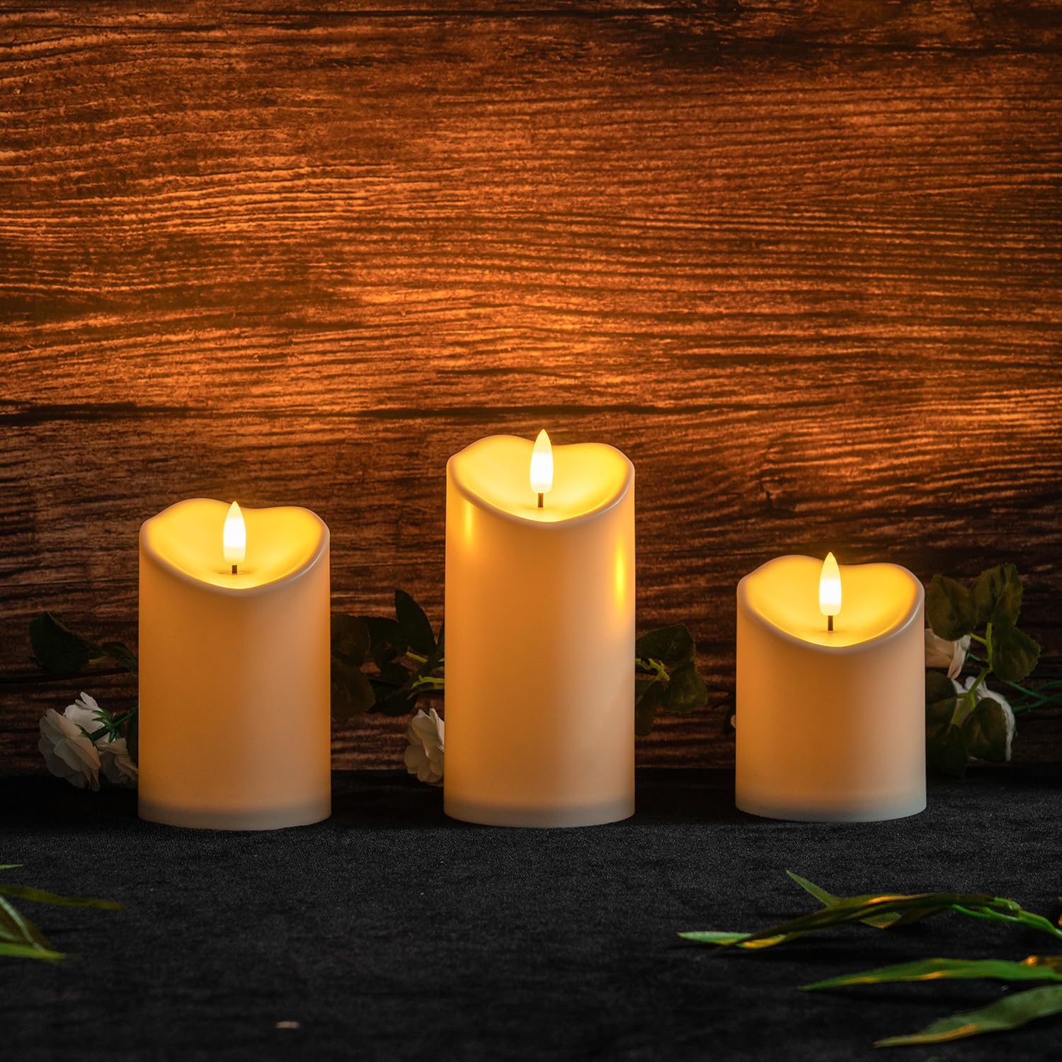 Amagic Flickering Flameless Candles, Waterproof Outdoor Indoor Battery Operated LED Candles with Remote Timers, Won't Melt, Ivory Plastic, D3 x H4 5" 6", Set of 3