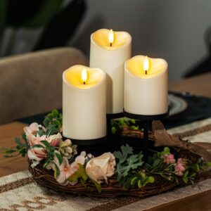 Amagic Flickering Flameless Candles, Waterproof Outdoor Indoor Battery Operated LED Candles with Remote Timers, Won't Melt, Ivory Plastic, D3 x H4 5" 6", Set of 3