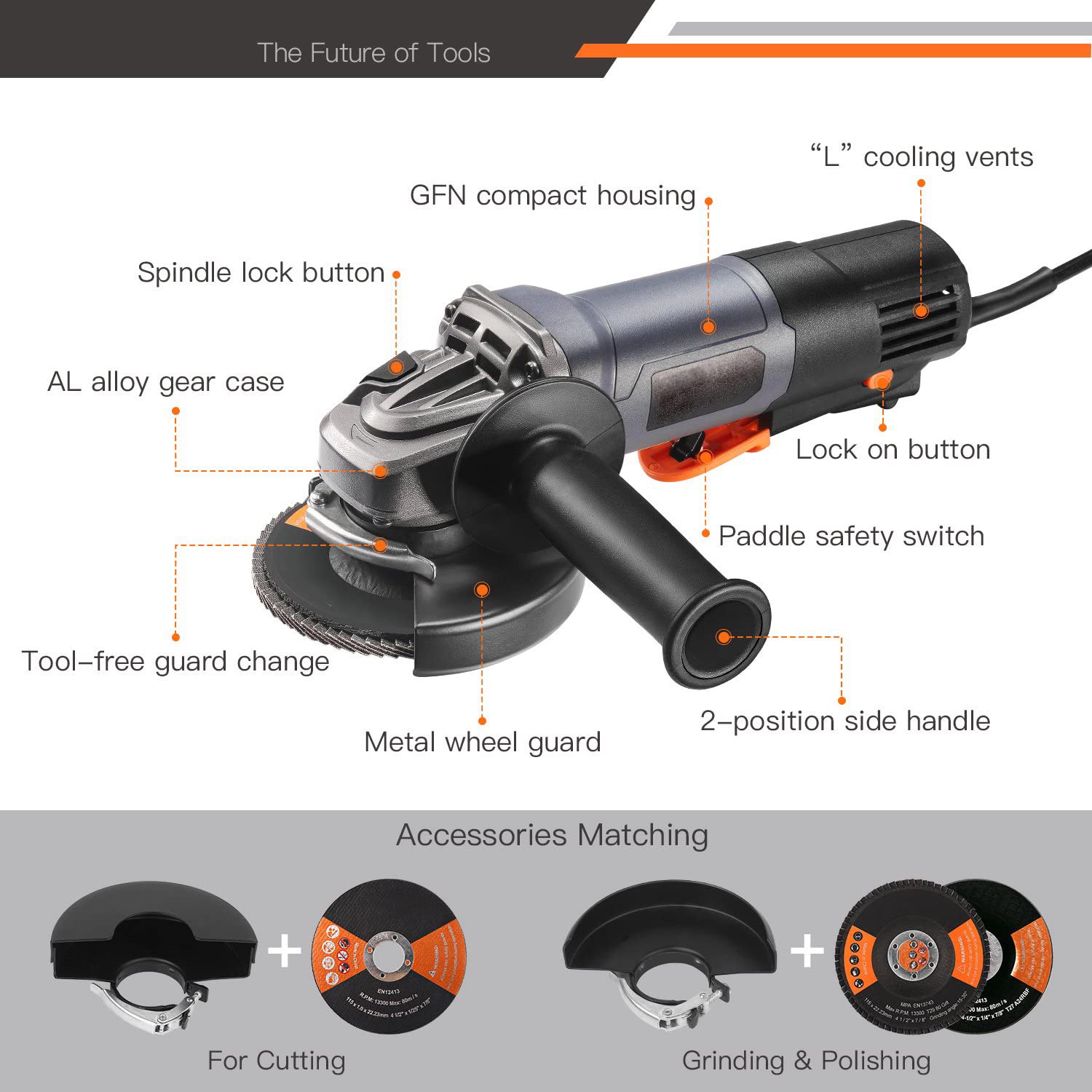 Angle Grinder Tool, 4-1/2-inch Angle Grinder 12000RPM, with Anti-Vibration Handle - P9AG115