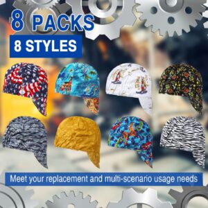 8 Pcs Unisex Adult Reversible Welding Cap Elastic Flame Resistant Cotton Welding Hat Mesh Inside Liner Low Crown Welders Cap Matched Most Welding Helmet for Welder Electrician Gas Station, 8 Styles