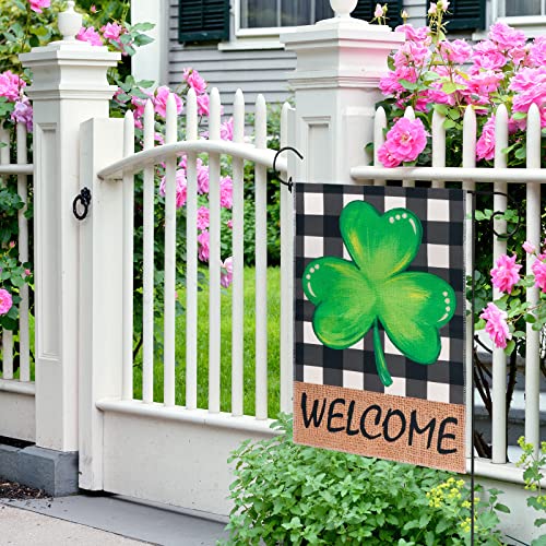 St Patricks Day Garden Flag 12x18 Double Sided, Shamrock Garden Flag for Outdoor Yard Saint Patricks Day Decorations