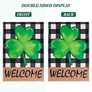 St Patricks Day Garden Flag 12x18 Double Sided, Shamrock Garden Flag for Outdoor Yard Saint Patricks Day Decorations