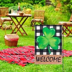 St Patricks Day Garden Flag 12x18 Double Sided, Shamrock Garden Flag for Outdoor Yard Saint Patricks Day Decorations