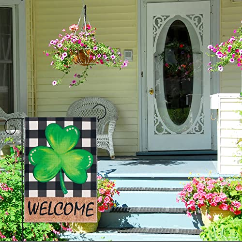 St Patricks Day Garden Flag 12x18 Double Sided, Shamrock Garden Flag for Outdoor Yard Saint Patricks Day Decorations