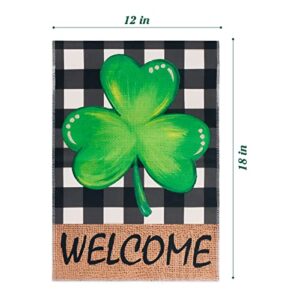 St Patricks Day Garden Flag 12x18 Double Sided, Shamrock Garden Flag for Outdoor Yard Saint Patricks Day Decorations