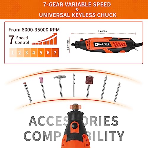 HARDELL Rotary Tool Kit, 160W Power Rotary Tool with Flex Shaft - 7 Variable Speed From 8000 to 35000RPM, 85pcs Accessories, Rotary Tools for Carving, Cutting, Engraving, Sanding, Grinding