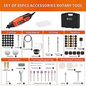 HARDELL Rotary Tool Kit, 160W Power Rotary Tool with Flex Shaft - 7 Variable Speed From 8000 to 35000RPM, 85pcs Accessories, Rotary Tools for Carving, Cutting, Engraving, Sanding, Grinding