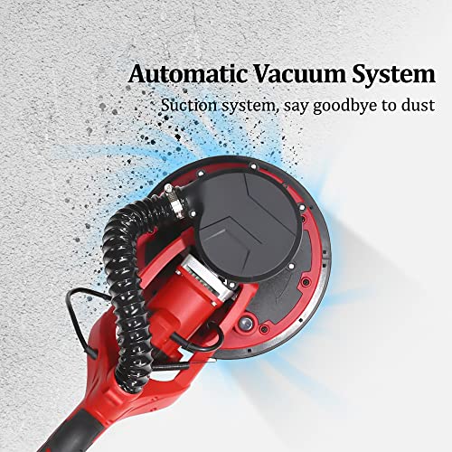 Anbt Drywall Sander,1250W Electric Wall Sander, Double-Deck LED Lights Sander, Electric Drywall Sander w/Dust-Free Automatic Vacuum System 5 Variable Speed,12PC Sanding Disks