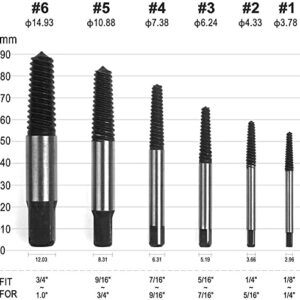 6Pcs Damaged Screw Extractor Set Chrome Vanadium Steel Damaged Bolt Screw Extractor Remover Broken Bolt Stripped Screw Extractor Kit