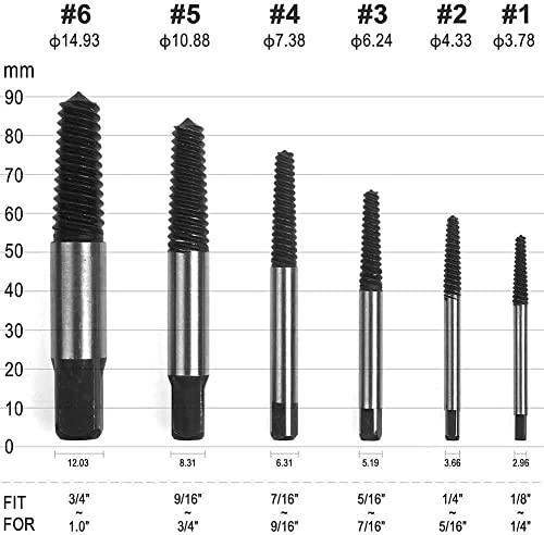 6Pcs Damaged Screw Extractor Set Chrome Vanadium Steel Damaged Bolt Screw Extractor Remover Broken Bolt Stripped Screw Extractor Kit