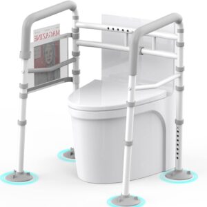 agrish stand alone toilet safety rail - adjustable width & height fit any toilet, medical toilet frame for elderly handicap disabled, folding handrails