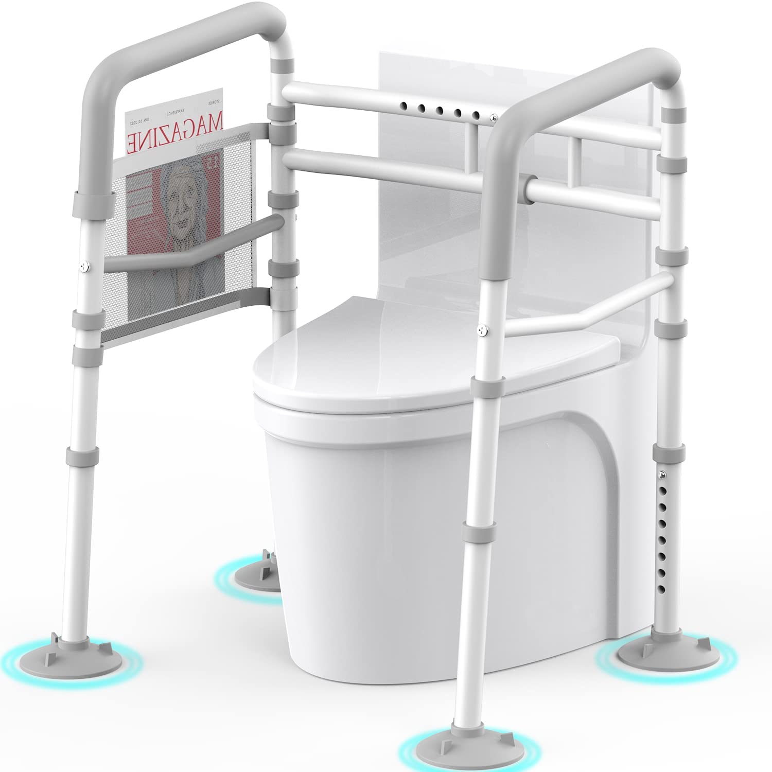 Agrish Stand Alone Toilet Safety Rail - Adjustable Width & Height Fit Any Toilet, Medical Toilet Frame for Elderly Handicap Disabled, Folding Handrails