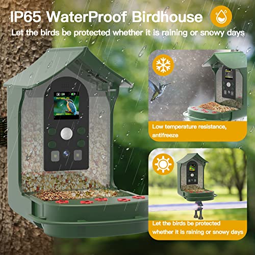 ESOXOFFORE Smart Bird Feeder with Camera,Hummingbird Feeder House with PIR Motion Detection 1080P Auto Capture Photo&Video,Night Vision,IP65 Waterproof Bird Watching Camera Gift -32G Card