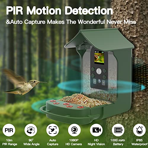 ESOXOFFORE Smart Bird Feeder with Camera,Hummingbird Feeder House with PIR Motion Detection 1080P Auto Capture Photo&Video,Night Vision,IP65 Waterproof Bird Watching Camera Gift -32G Card