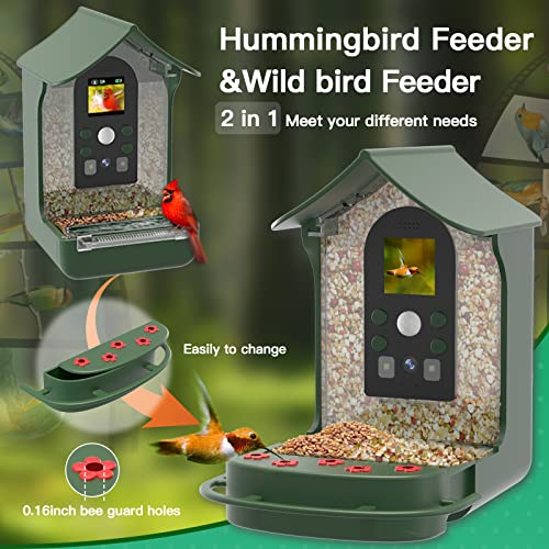 ESOXOFFORE Smart Bird Feeder with Camera,Hummingbird Feeder House with PIR Motion Detection 1080P Auto Capture Photo&Video,Night Vision,IP65 Waterproof Bird Watching Camera Gift -32G Card