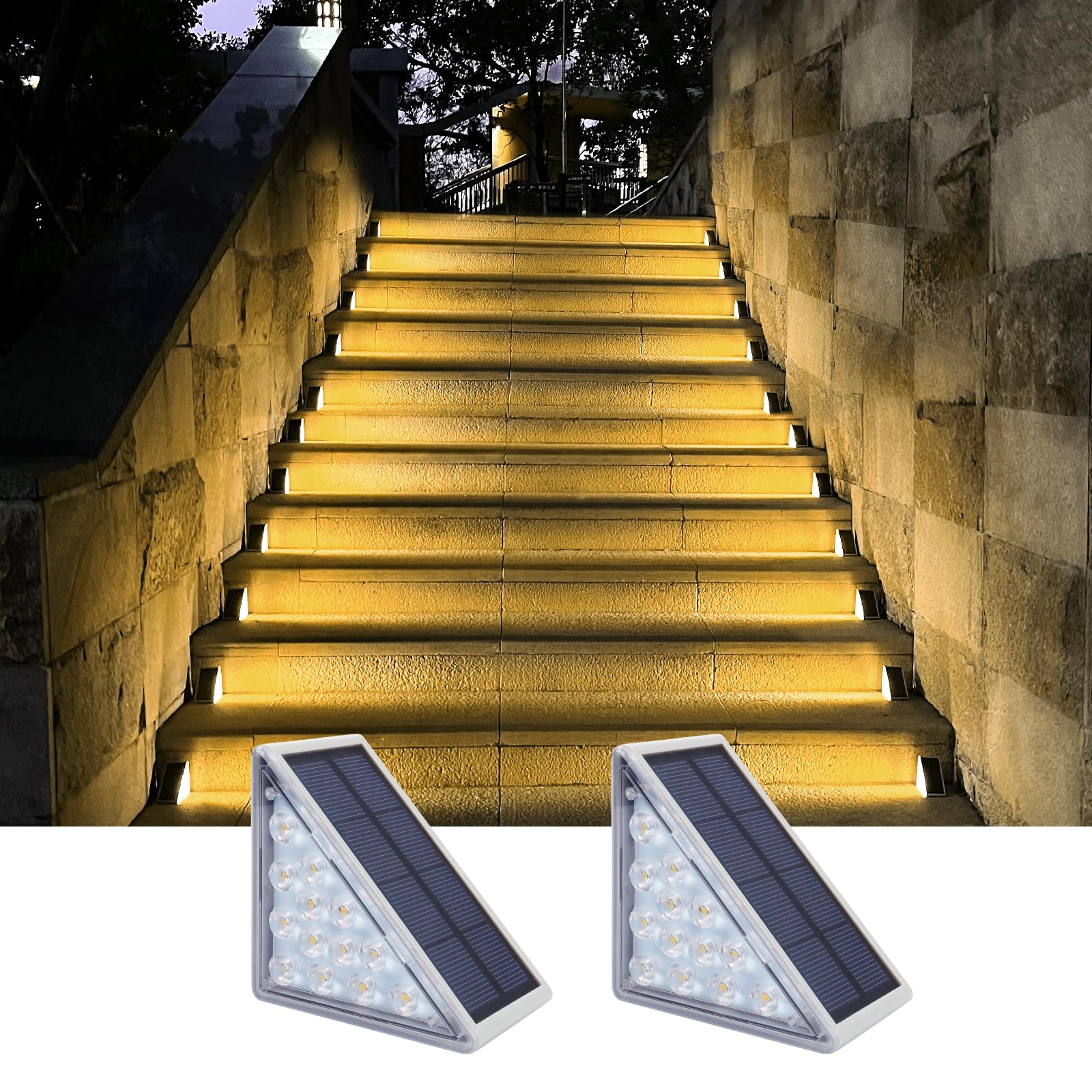 2 Pack Solar Stair Lights, Outdoor Step Lights Solar Powered, Warm White Solar Step Lights Outdoor Waterproof IP67, Auto On/off Solar Lights For Steps Stairs Porch Yard Patio Pathway Decoration