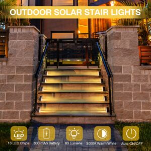 2 Pack Solar Stair Lights, Outdoor Step Lights Solar Powered, Warm White Solar Step Lights Outdoor Waterproof IP67, Auto On/off Solar Lights For Steps Stairs Porch Yard Patio Pathway Decoration